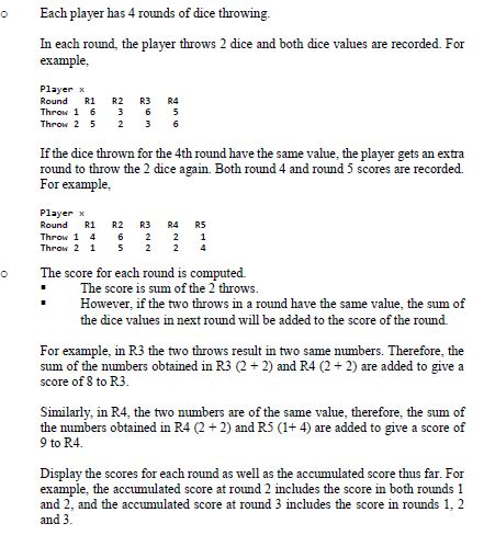 Solved Each player has 4 rounds of dice throwing. In each | Chegg.com