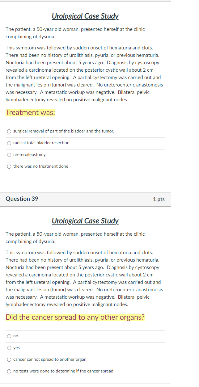 Solved Urological Case Study. The patient, a 50-year old | Chegg.com