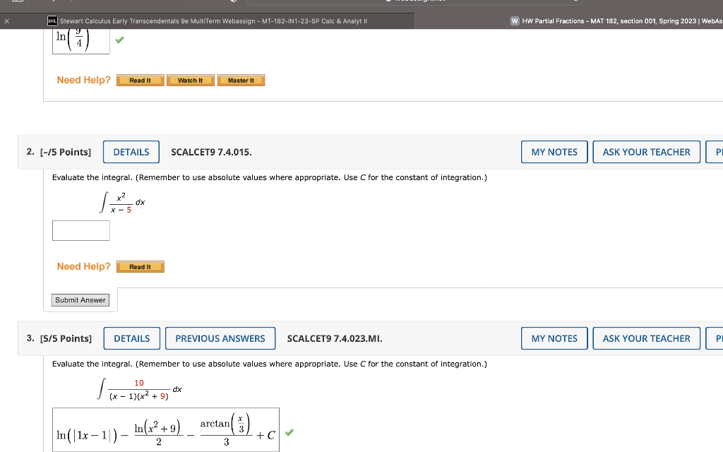 Solved 5 Points] SCALCET9 7.4.015. Evaluate the integral. | Chegg.com