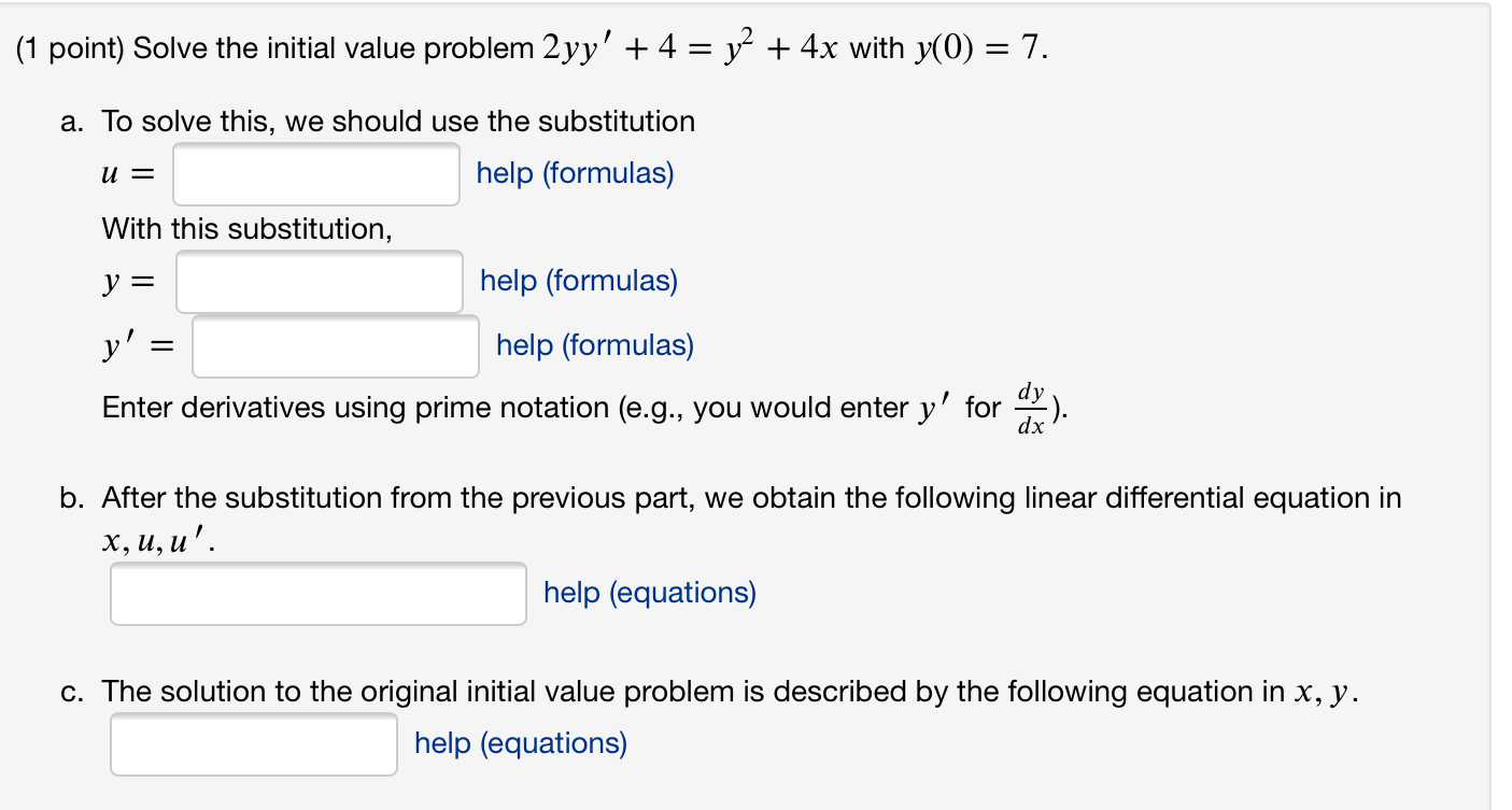 Solved (1 point) Solve the initial value problem 2yy' + 4 = | Chegg.com