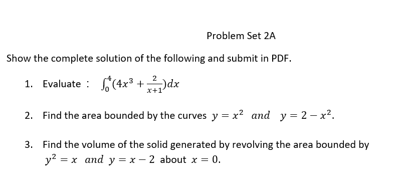 Solved Problem Set 2A Show the complete solution of the | Chegg.com