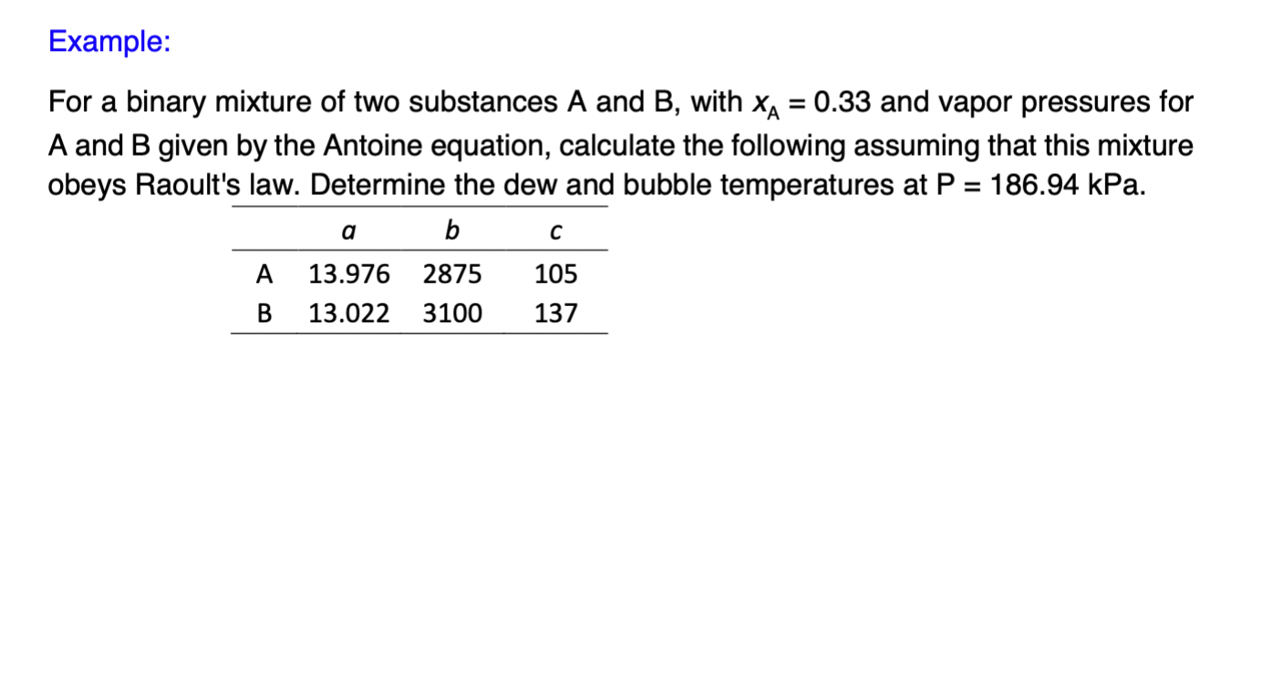 Solved Example: = For a binary mixture of two substances A | Chegg.com