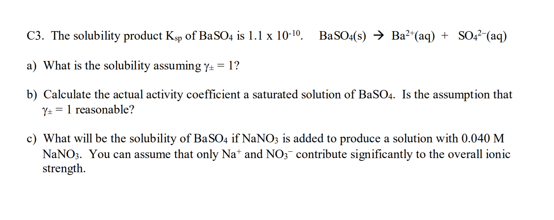 Solved C3. The solubility product Ksp of BaSO4 is 1.1 x | Chegg.com