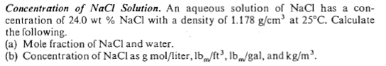 Solved Concentration of NaCl Solution. An aqueous solution | Chegg.com