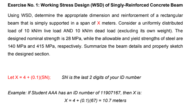 Solved Exercise No. 1: Working Stress Design (WSD) of | Chegg.com