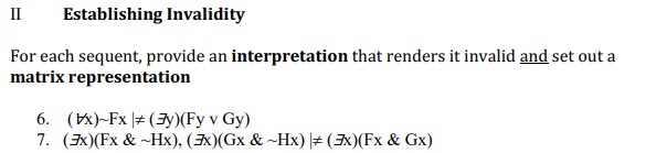 Solved II Establishing Invalidity For each sequent, provide | Chegg.com