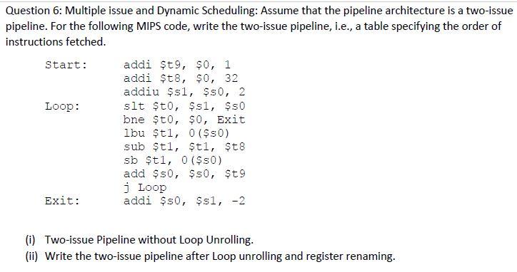 Solved Question 6: Multiple issue and Dynamic Scheduling: | Chegg.com