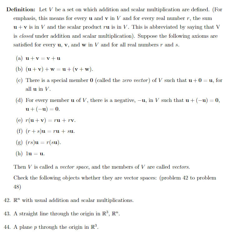 Solved Definition: Let V be a set on which addition and | Chegg.com