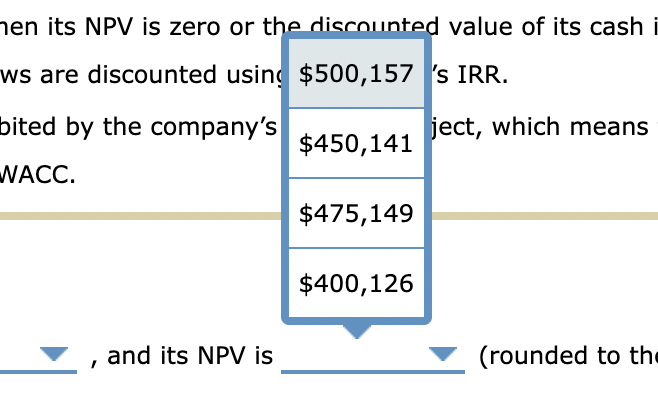 Solved Understanding the IRR and NPV he net present value | Chegg.com