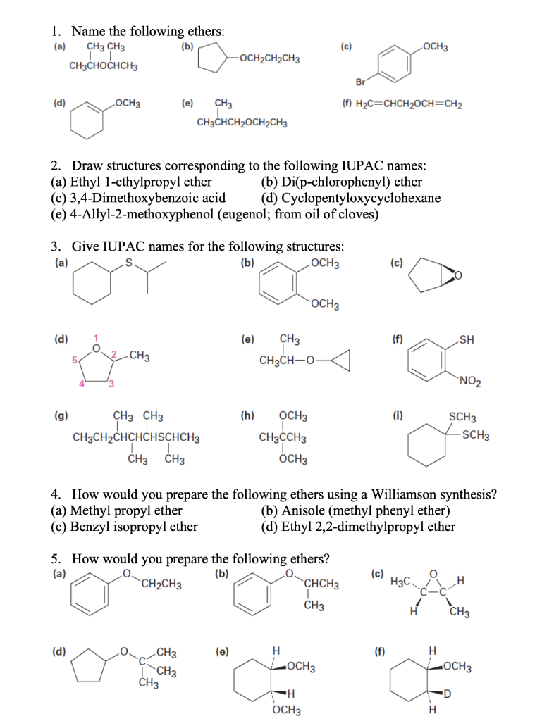Solved 1. Name the following ethers: (a) CH3 CH3 (b) TI | Chegg.com
