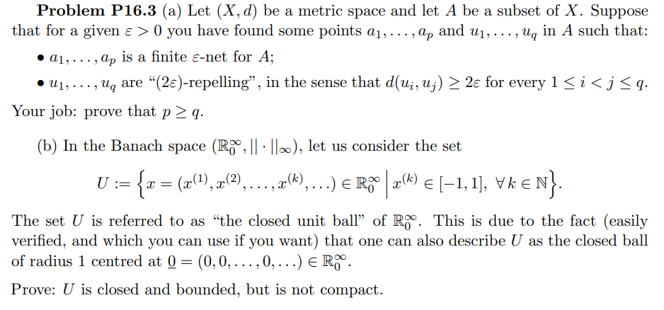 Solved Problem P16.3 (a) Let (X,d) be a metric space and let | Chegg.com