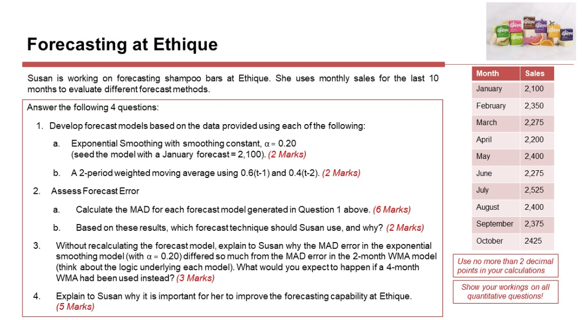 Susan is working on forecasting shampoo bars at | Chegg.com