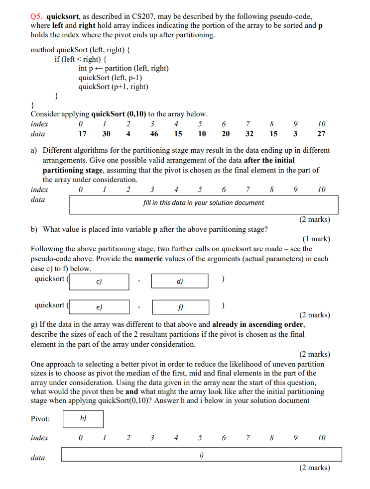 Solved Q5. quicksort, as described in CS207, may be | Chegg.com