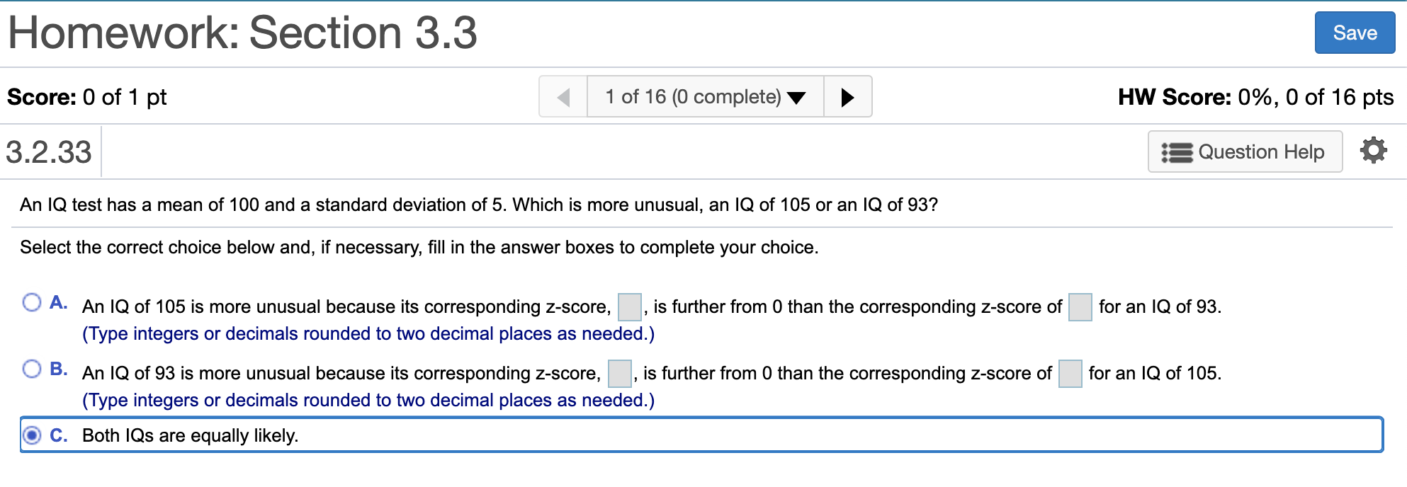 Solved Homework Section 3 3 Save Score 0 Of 1 Pt 1 Of 16