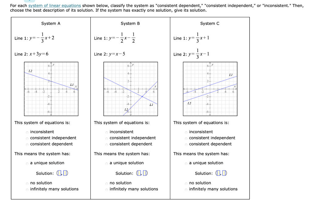 Solved For each system of linear equations shown below, | Chegg.com