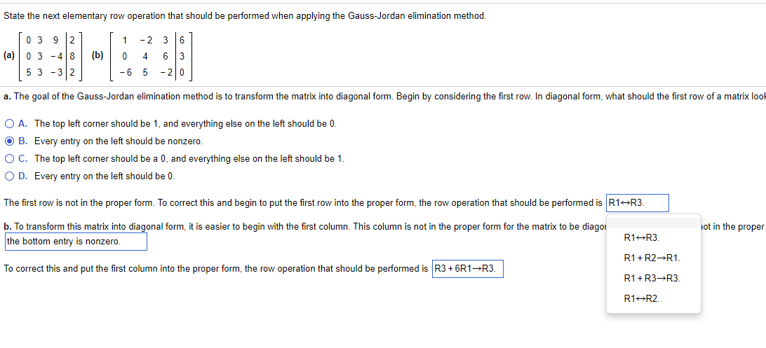 Solved State the next elementary row operation that should | Chegg.com