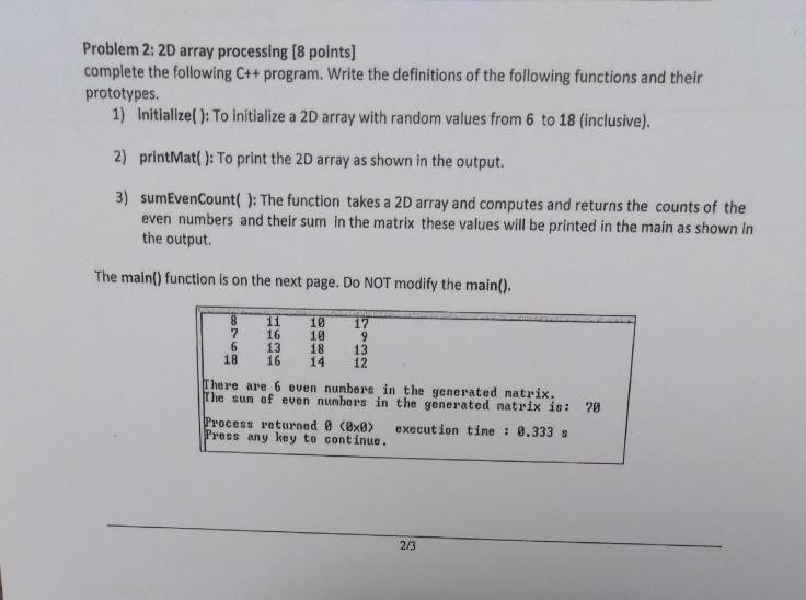 Solved Problem 2: 2D array processing [8 points] complete | Chegg.com