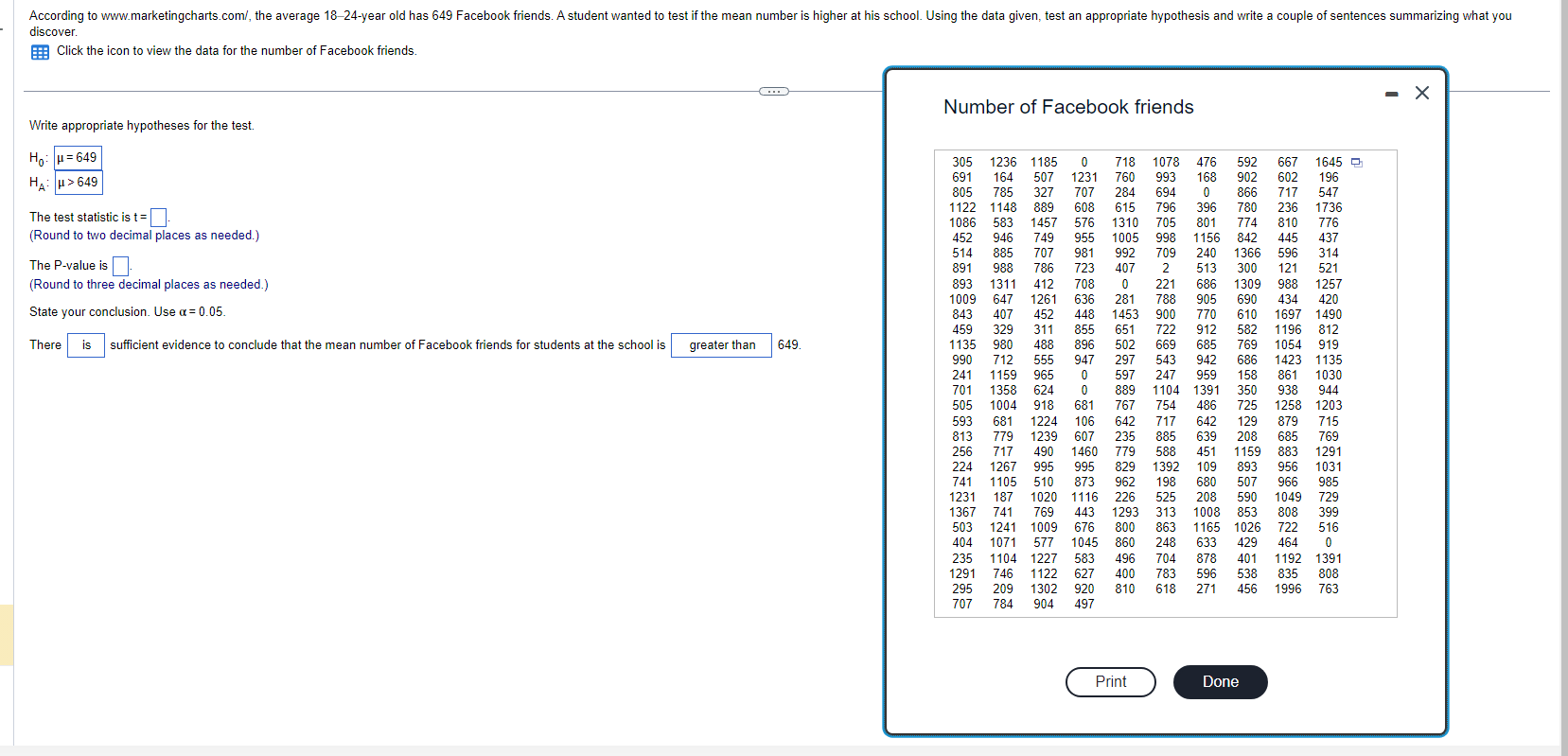 Solved Number of Facebook friends | Chegg.com