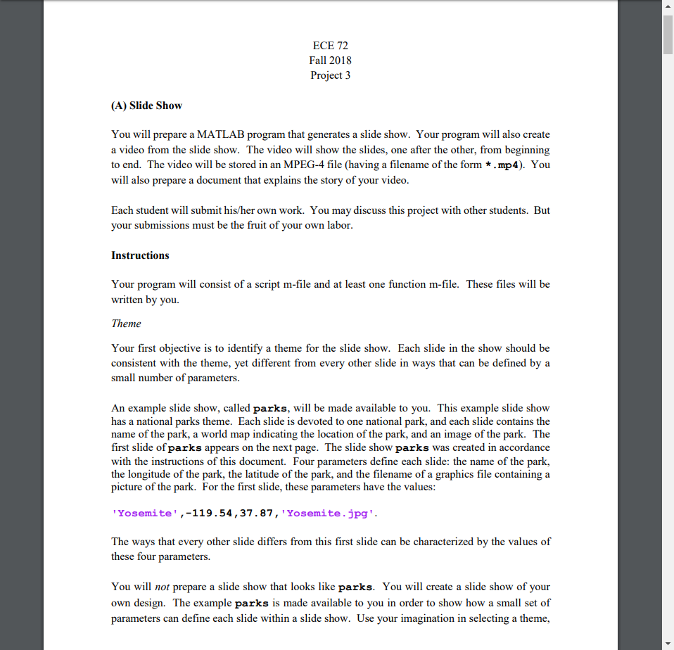 ECE 72 Fall 2018 Project 3 (A) Slide Show You will | Chegg.com