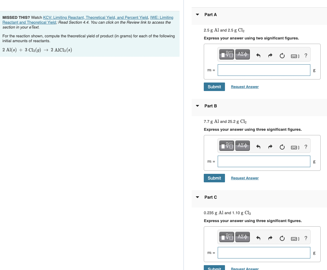 Solved MISSED THIS? Watch KCV: Limiting Reactant, | Chegg.com
