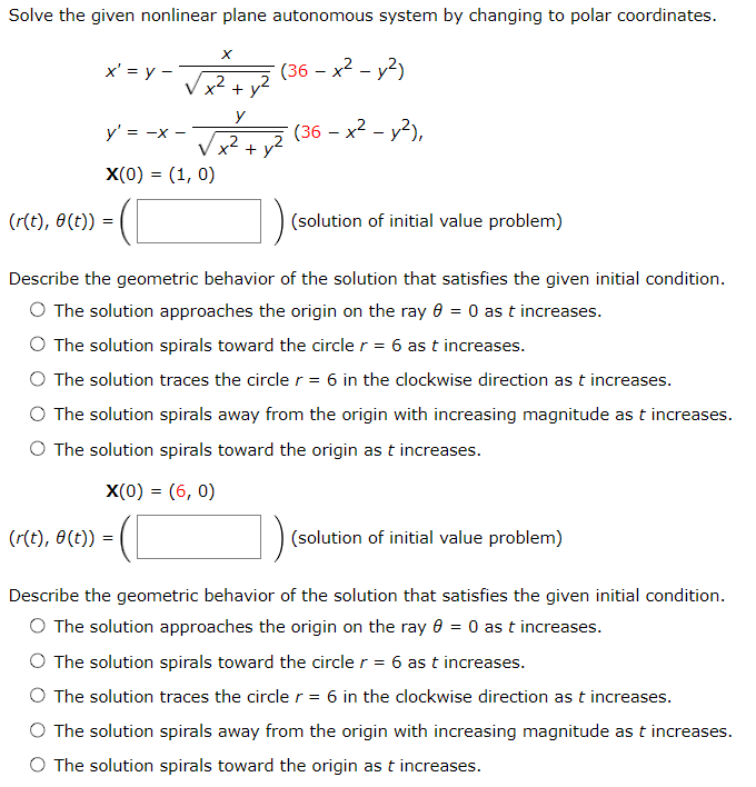 Solved Solve the given nonlinear plane autonomous system by | Chegg.com