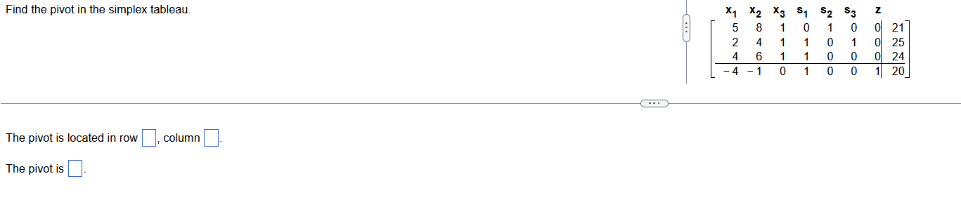 [Solved]: Find the pivot in the simplex tableau. The pivot