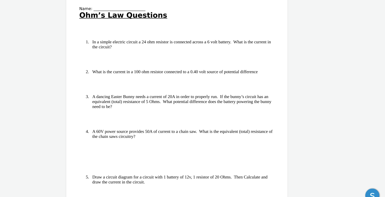 Solved Name: Ohm's Law Questions 1. In a simple electric | Chegg.com