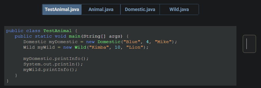 Solved TestAnimal.java Animal.java Domestic.java Wild.java | Chegg.com