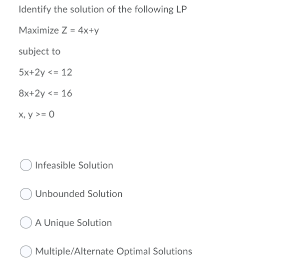 Solved Identify the solution of the following LP Maximize Z | Chegg.com