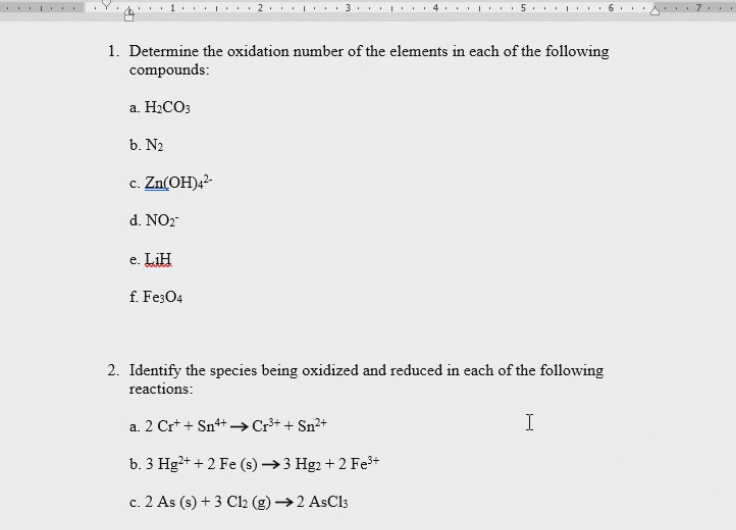 Solved 1 Determine The Oxidation Number Of The Elements In