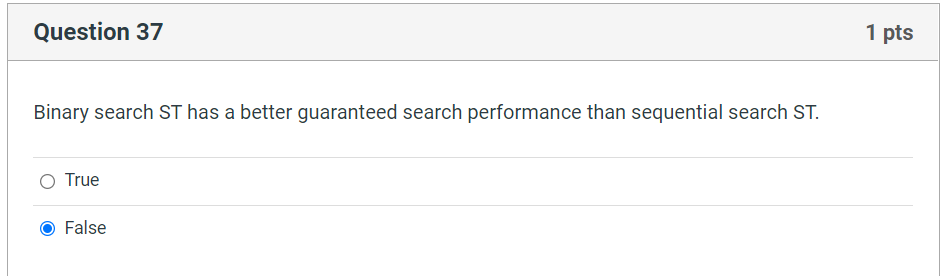 Solved Question 37 1 pts Binary search ST has a better | Chegg.com