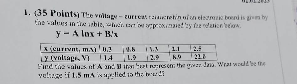 Solved (35 Points) The voltage - current relationship of an | Chegg.com