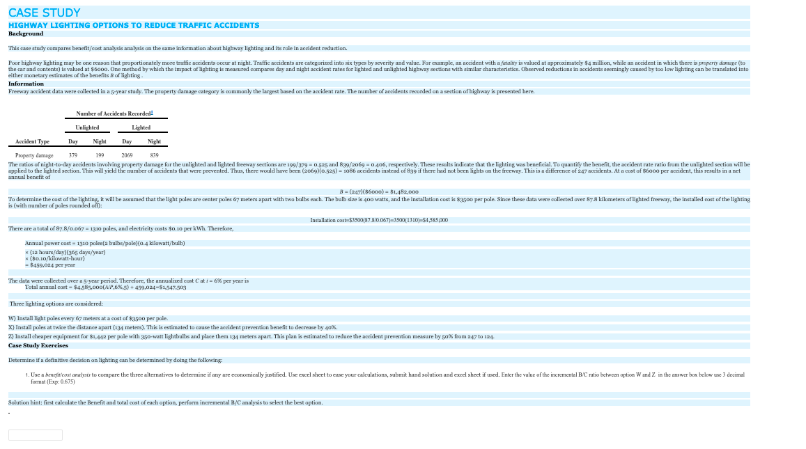 Solved CASE STUDY HIGHWAY LIGHTING OPTIONS TO REDUCE TRAFFIC | Chegg.com