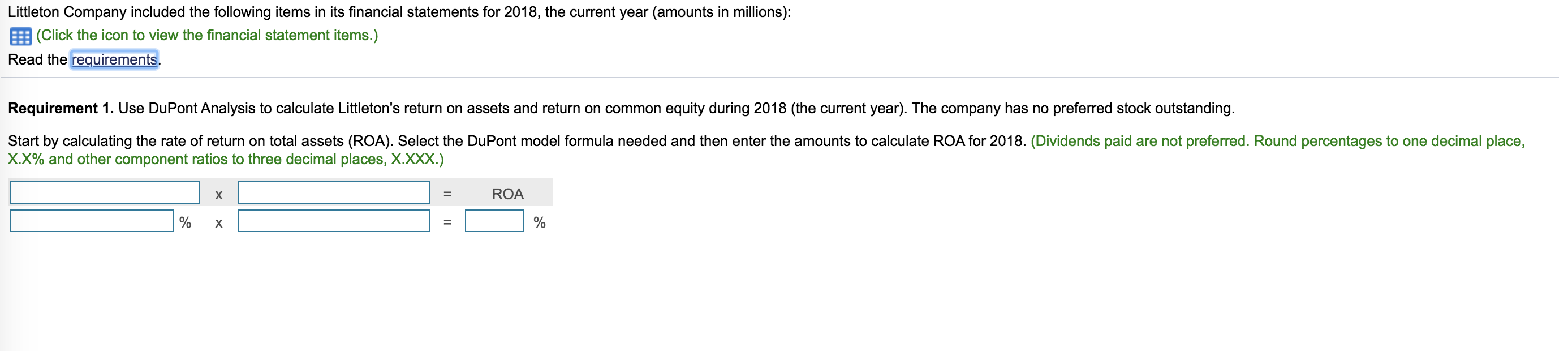 Solved A Requirements 1. Use DuPont Analysis to calculate | Chegg.com