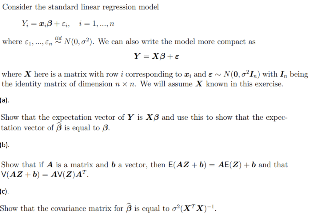 Consider the standard linear regression model | Chegg.com