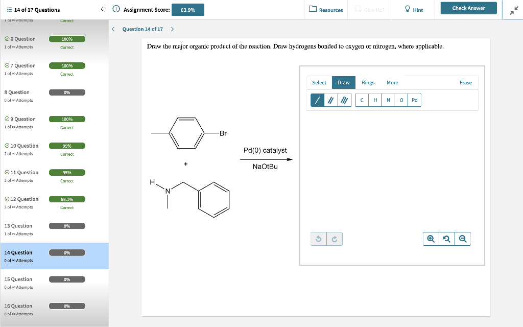 Solved 14 of 17 Questions Assignment Score: 63.9% Resources | Chegg.com