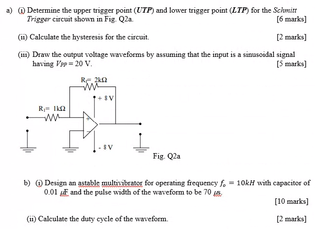 Solved a) (1) Determine the upper trigger point (UTP) and | Chegg.com