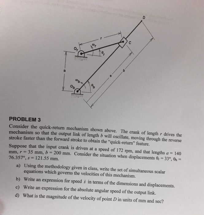 Solved PROBLEM 3 Consider the quick-return mechanism shown | Chegg.com