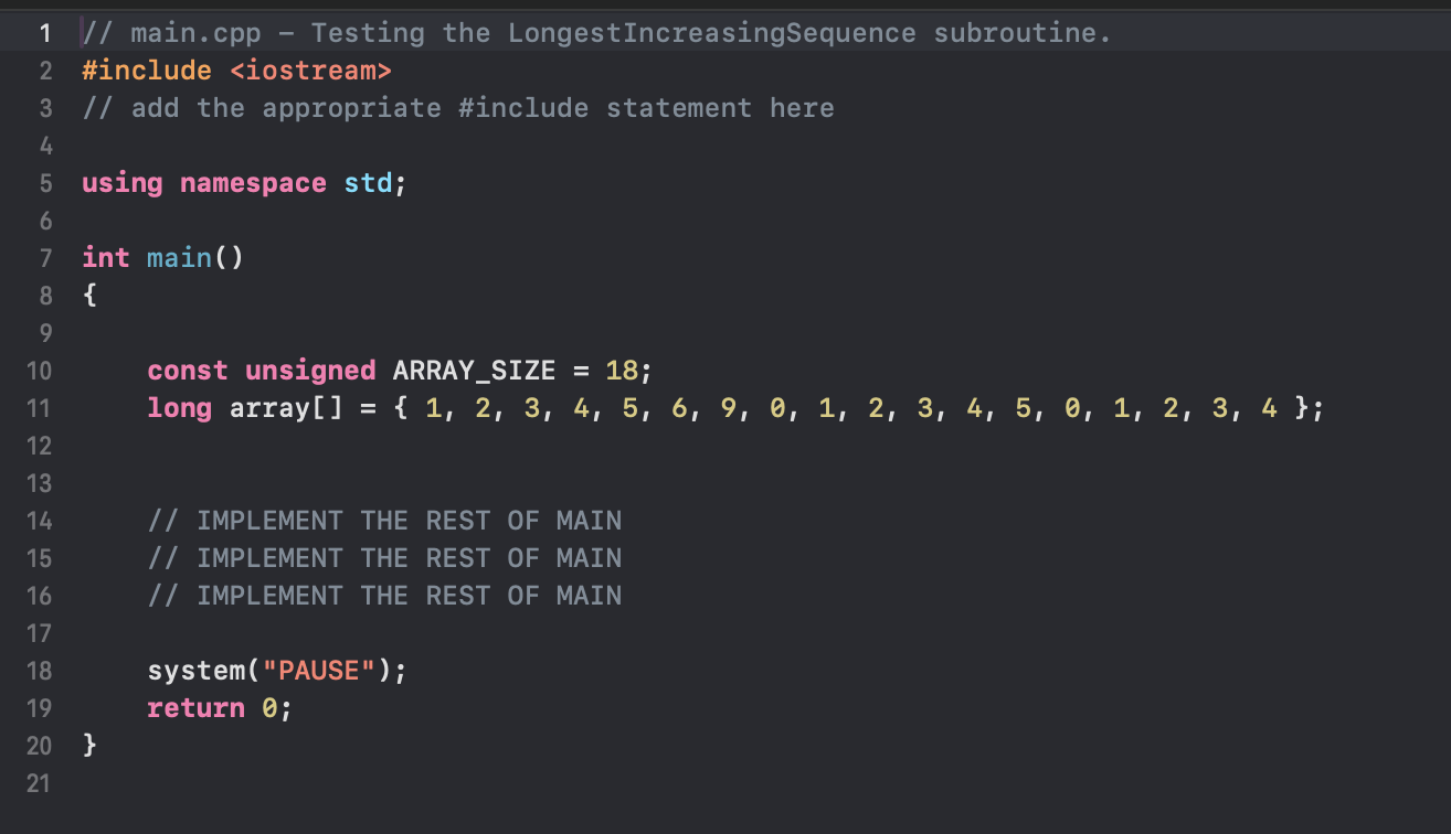 Solved Longest.h (C++ header file) Main.cpp (C++ source | Chegg.com Solved Longest.h (C++ header file) Main.cpp (C++ source | Chegg.com