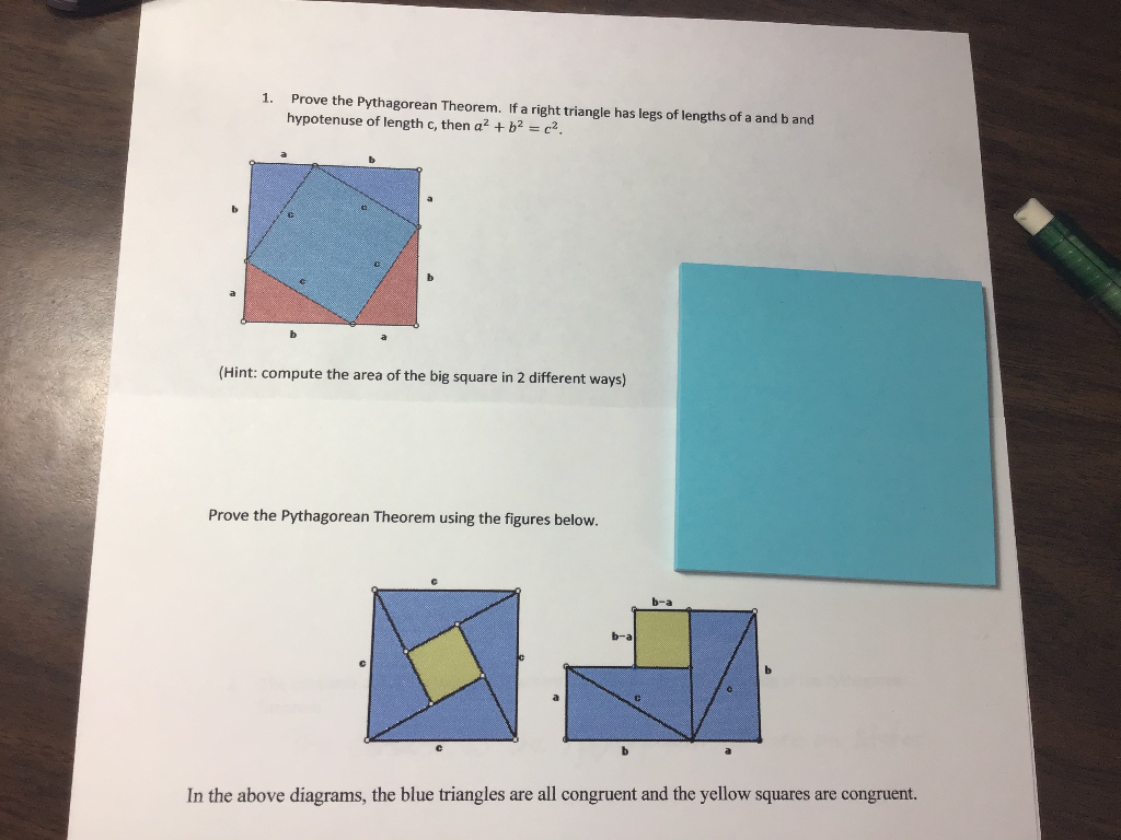 Solved 1. Prove the Pythagorean Theorem. If a right triangle | Chegg.com