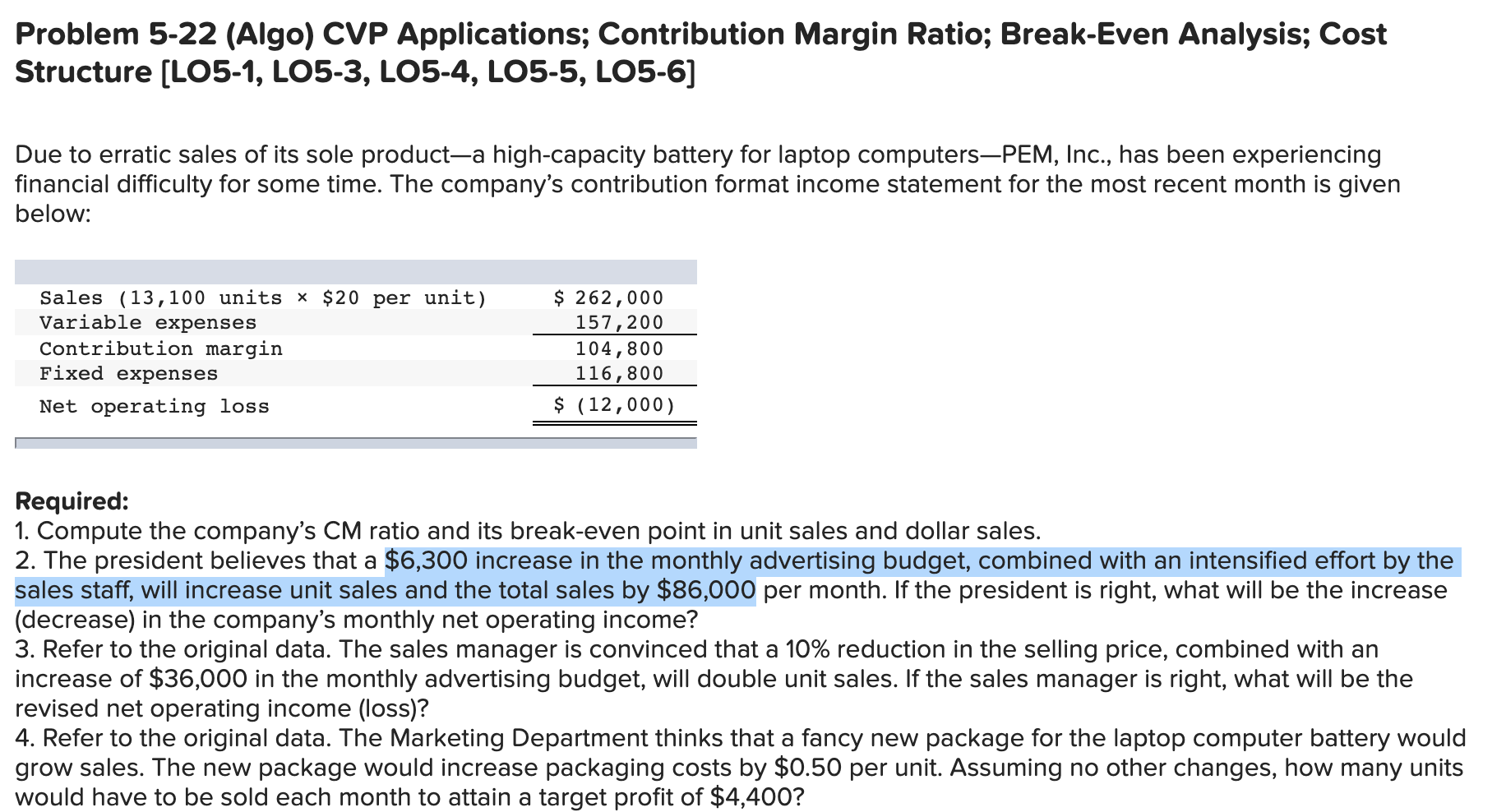 Solved Problem 5-22 (Algo) CVP Applications; Contribution | Chegg.com
