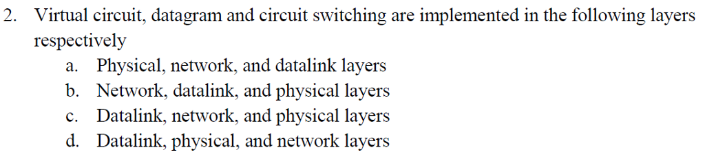 Solved Virtual circuit, datagram and circuit switching are | Chegg.com