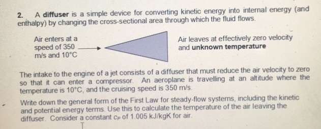Solved 2. A diffuser is a simple device for converting | Chegg.com