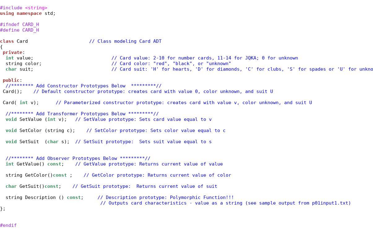 Solved I have a card.h and card.cpp and need to write a | Chegg.com