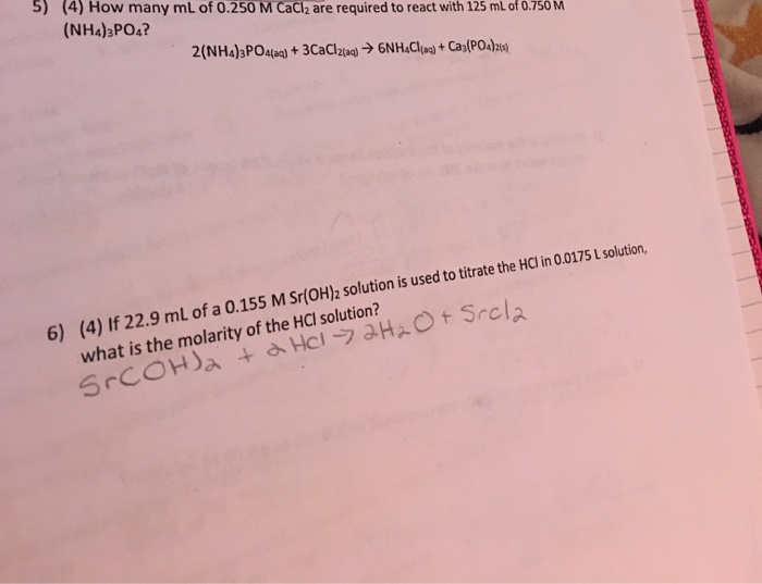 Solved 5. How many mL of 0.250 M CaCl2 are required to react | Chegg.com