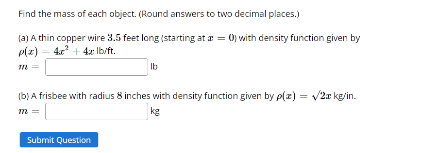 Solved Find the mass of each object. (Round answers to two | Chegg.com