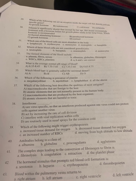 Solved 29. Which of the following can act on receptors | Chegg.com