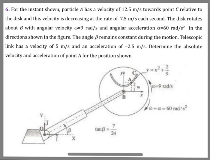 Solved 6. For the instant shown, particle A has a velocity | Chegg.com