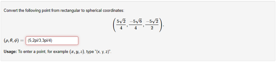 Solved Convert the following point from rectangular to | Chegg.com