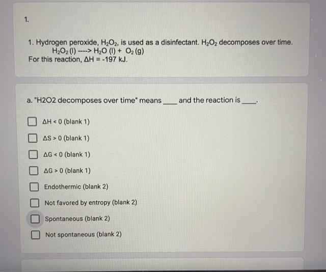 Solved 1. 1. Hydrogen peroxide, H2O2, is used as a | Chegg.com